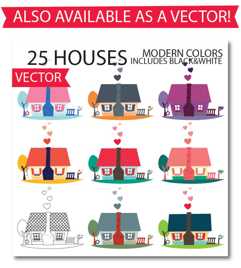 House Digital Clipart INSTANT DOWNLOAD Digital Graphics Cute | Etsy