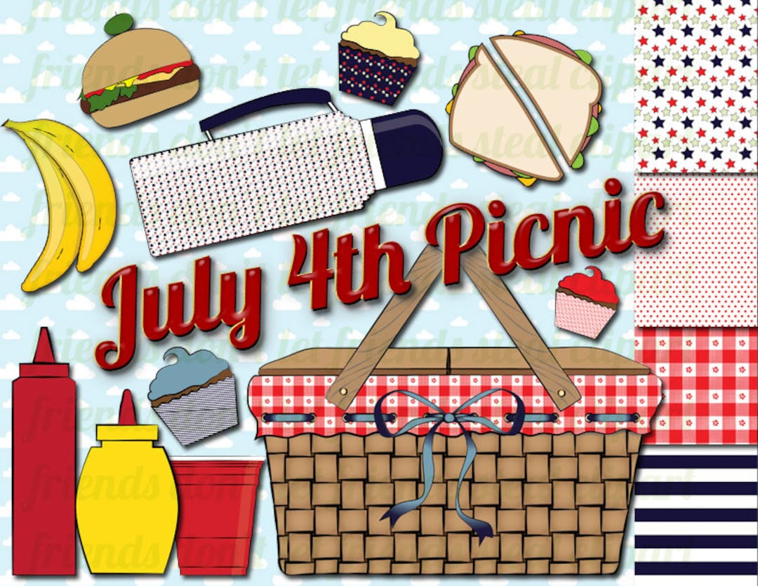 July 4th Picnic Digital Clipart, 4th of July Digital Clip Art, INSTANT ...