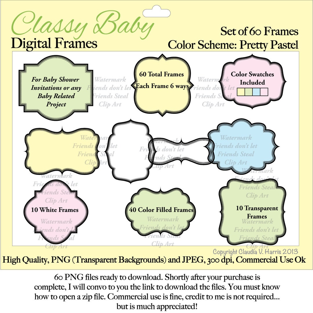 Picture Frame Clip Art, Pastel Frames, Clip Art Frames, Commercial Use ...