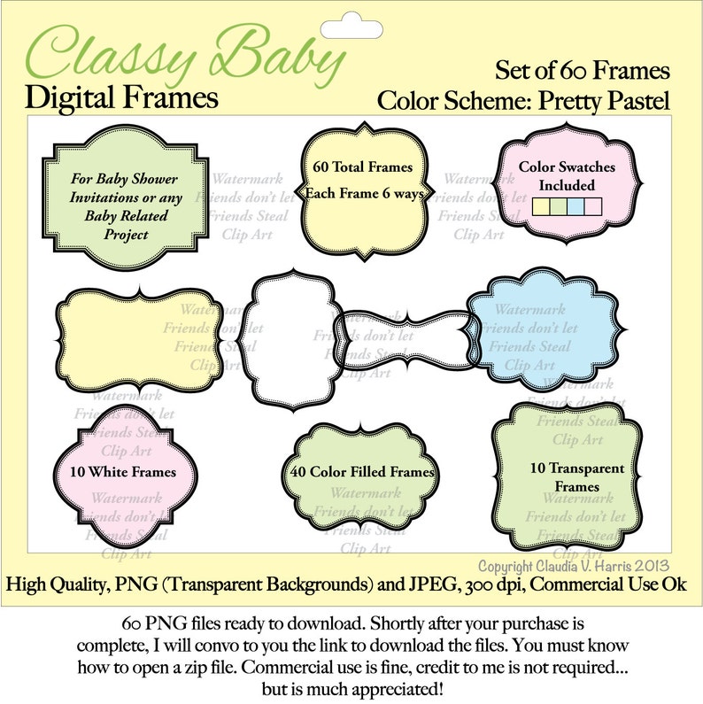 Picture Frame Clip Art, Pastel Frames, Clip Art Frames, Commercial Use ...