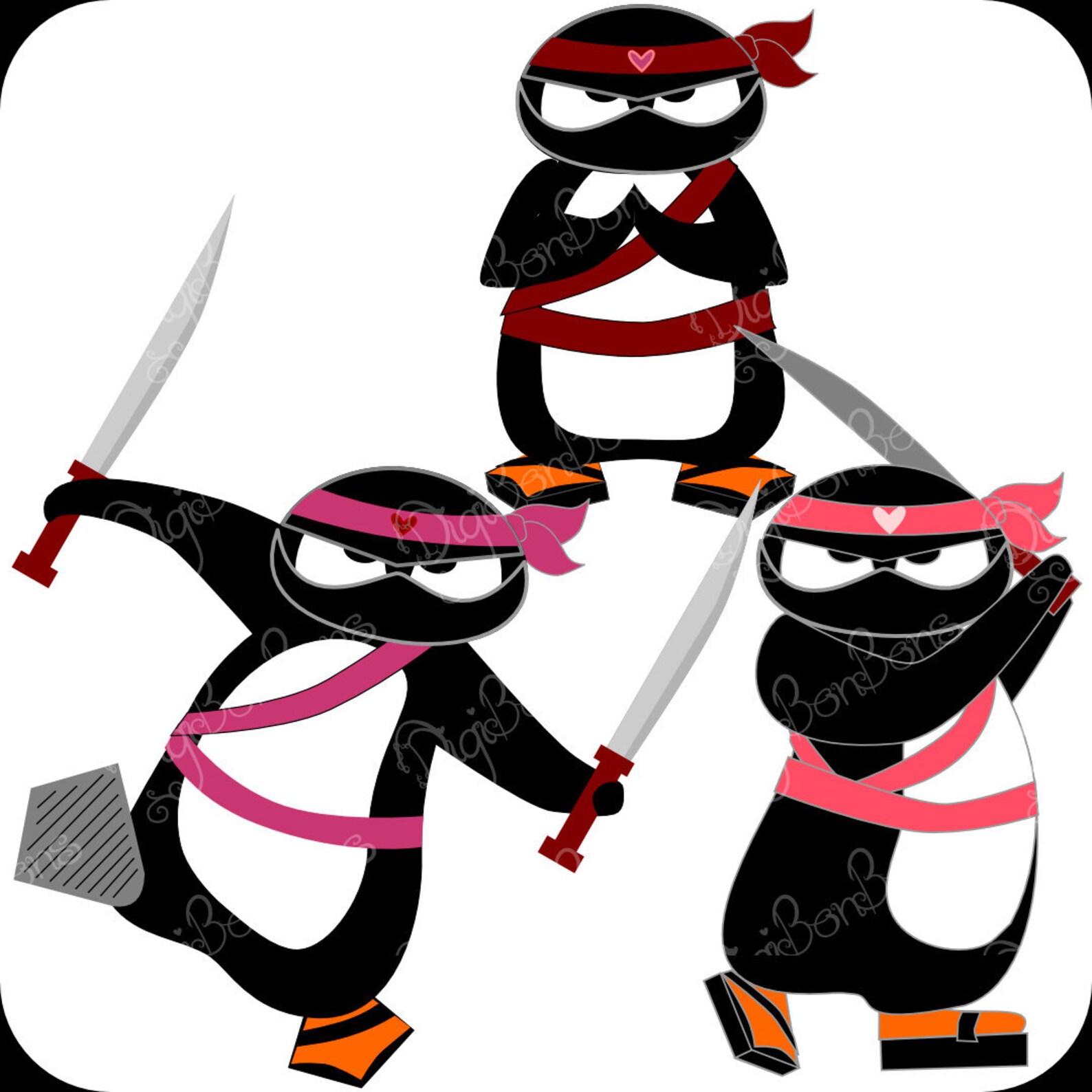 Ninja Clip Art Penguin Ninjas in Love Clipart for - Etsy