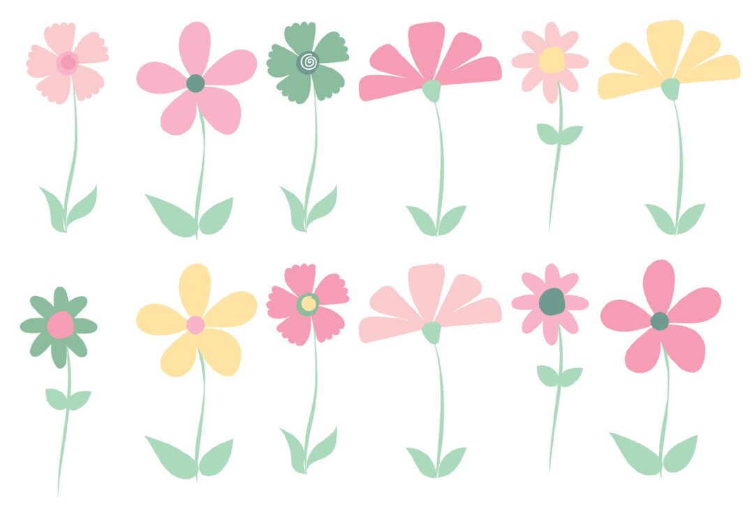 Pink and Mint Flower Clipart Images for Invitations, Scrapbooking, Baby ...