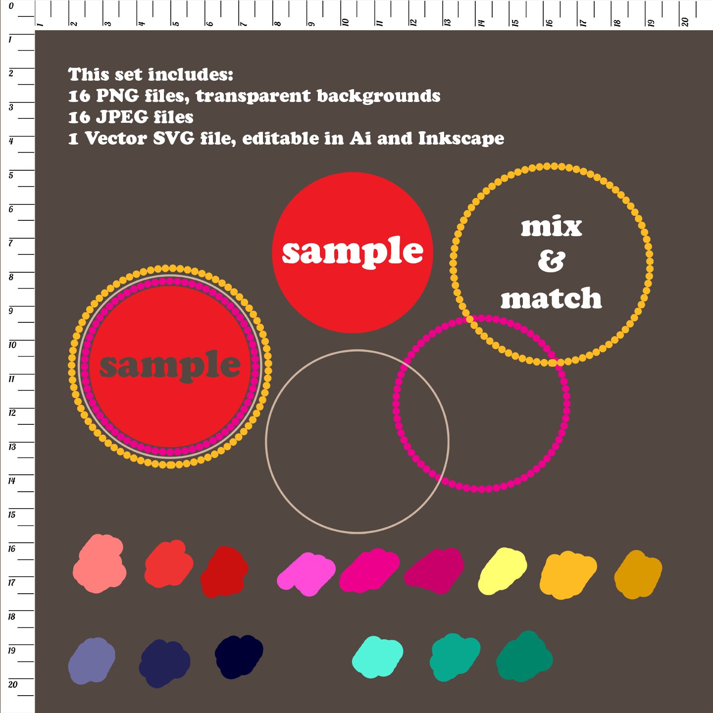 Digital Frame Clipart: Round Retro Mix & Match, INSTANT DOWNLOAD ...