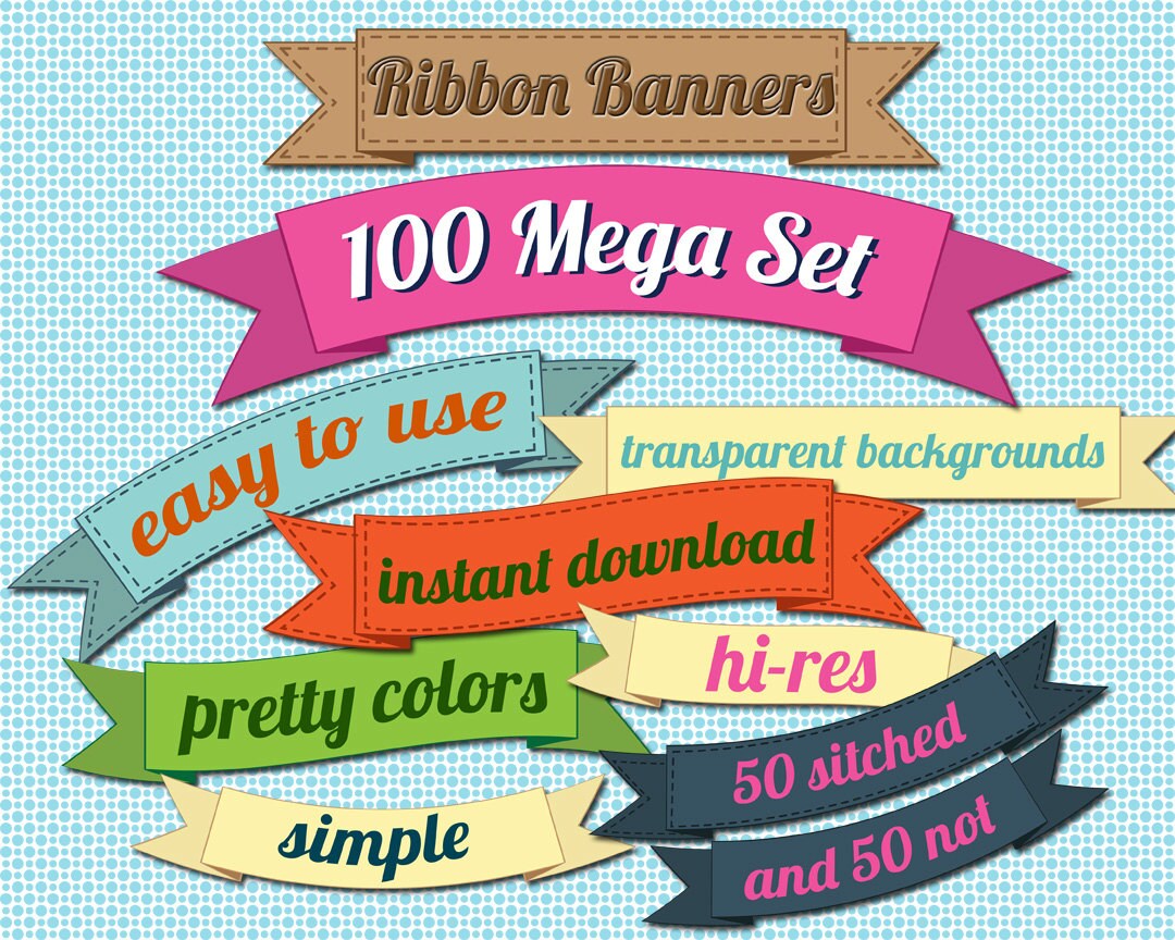 Border Clip Art, Ribbon Banners, Banner Clip Art, Huge Set of 100 Png ...