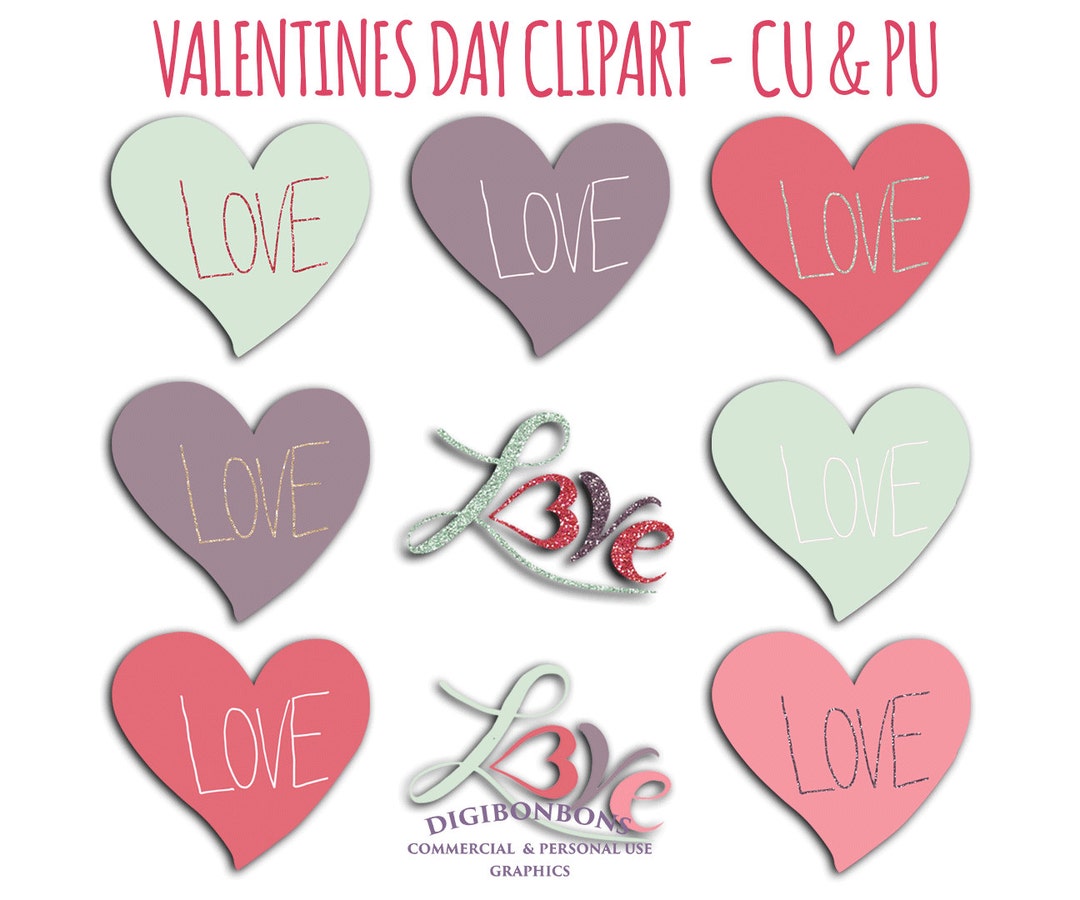 Mint, Pink, Purple Hearts Clipart - Digital Clipart - Commercial Use ...
