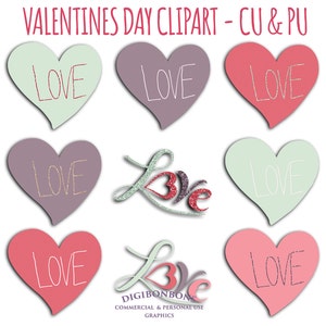 Mint, Pink, Purple Hearts Clipart - Digital Clipart - Commercial Use ...