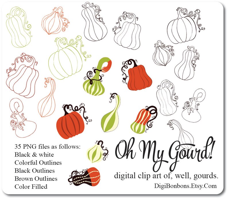 Fall Clip Art Oh My Gourd Fall Clipart Pumpkin Clipart | Etsy