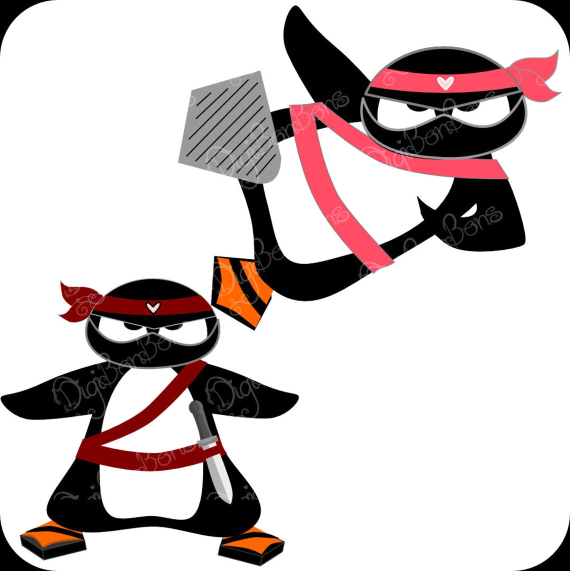 Ninja Clip Art Penguin Ninjas in Love Clipart for - Etsy