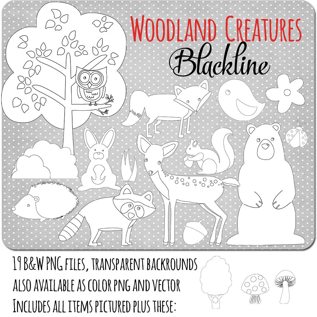 Black and White Clipart, Woodland Animals, Animal Clipart, Clipart for ...