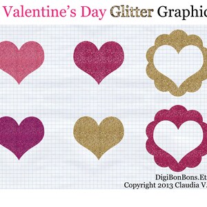 Glitter Hearts Clipart - Glitter Digital Clip Art - Valentine's Day ...