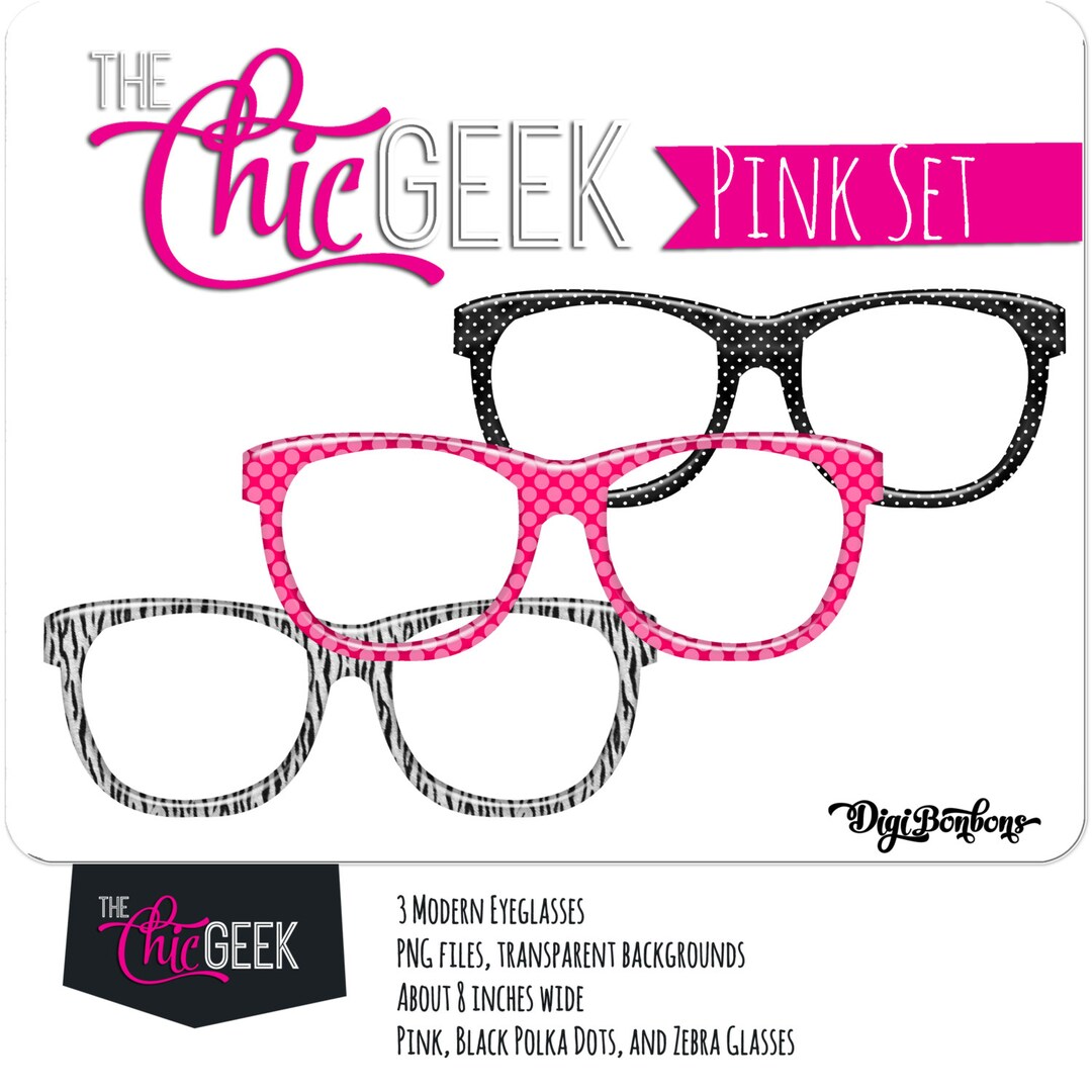 Nerd Glasses Clipart, INSTANT DOWNLOAD, Pink, Black, and Zebra Print ...