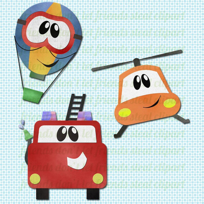 Cute Cars Clip Art - Cars, Train, Rocket, Fire Truck, Helicopter, Hot ...