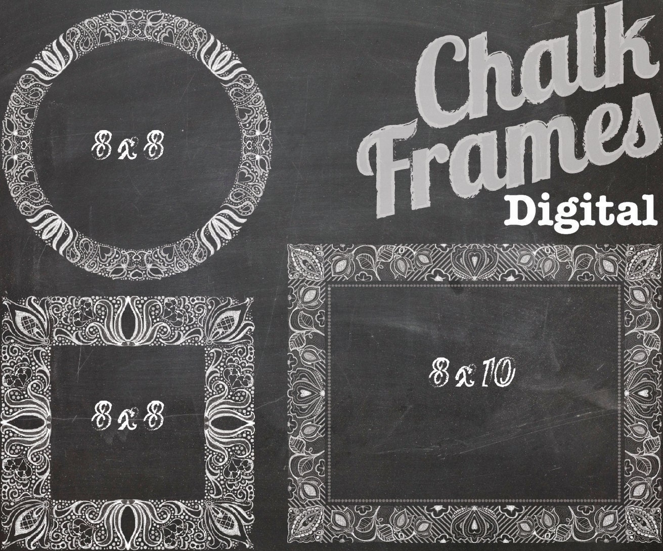Chalk Frames Digital Clipart, INSTANT DOWNLOAD, Chalkboard Background ...