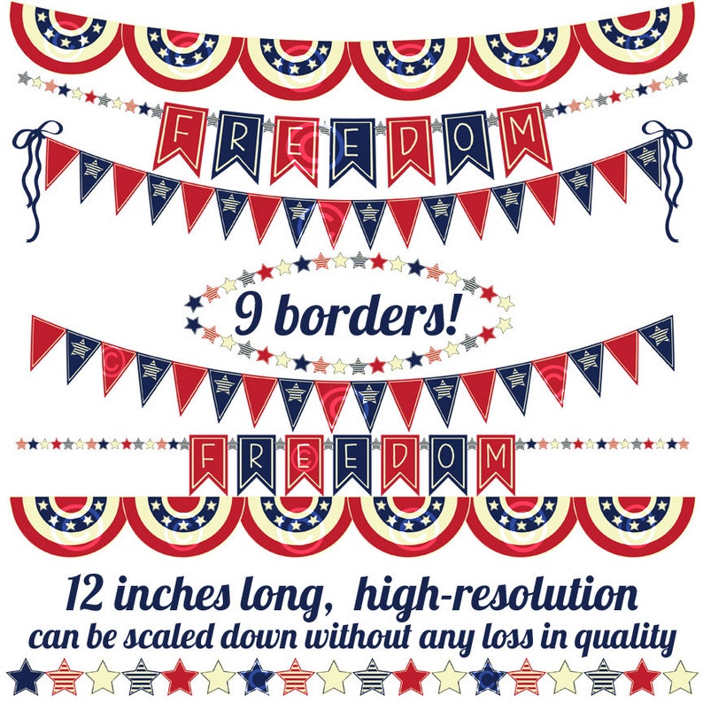 4th of July clipart Bunting and Borders clip art borders | Etsy