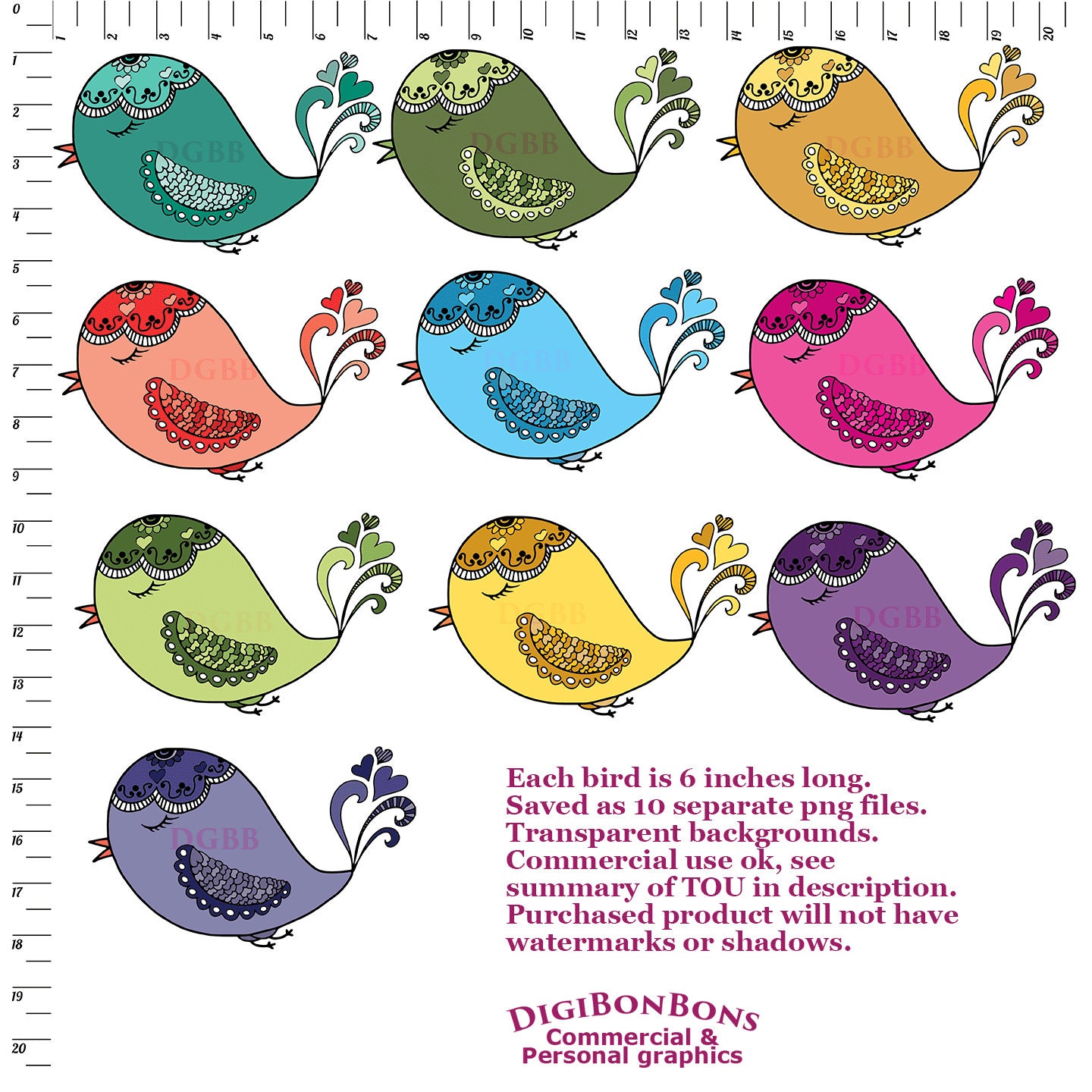 Bird Digital Clip Art INSTANT DOWNLOAD doodle hand drawn | Etsy