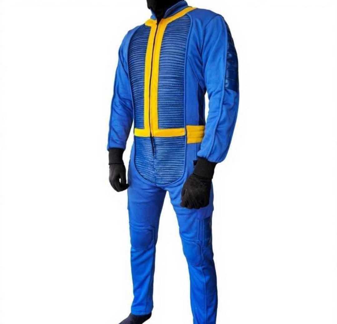 Fallout Vault Suit Cosplay Jumpsuit – Blue & Yellow Zip-up Costume ...