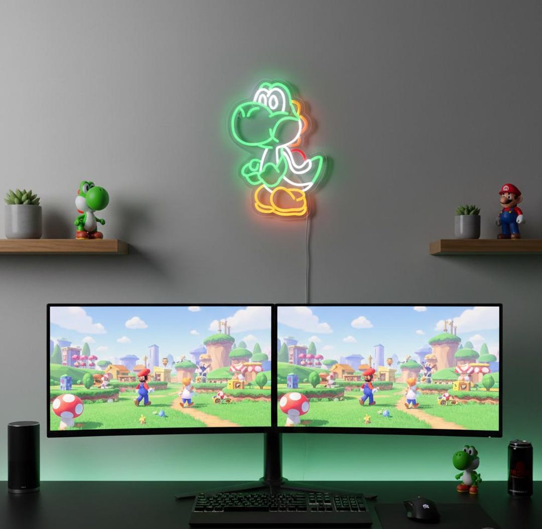 Dinosaur Yoshi-style Neon Sign, 41.5cm LED Light for Kids Room or Gamer ...