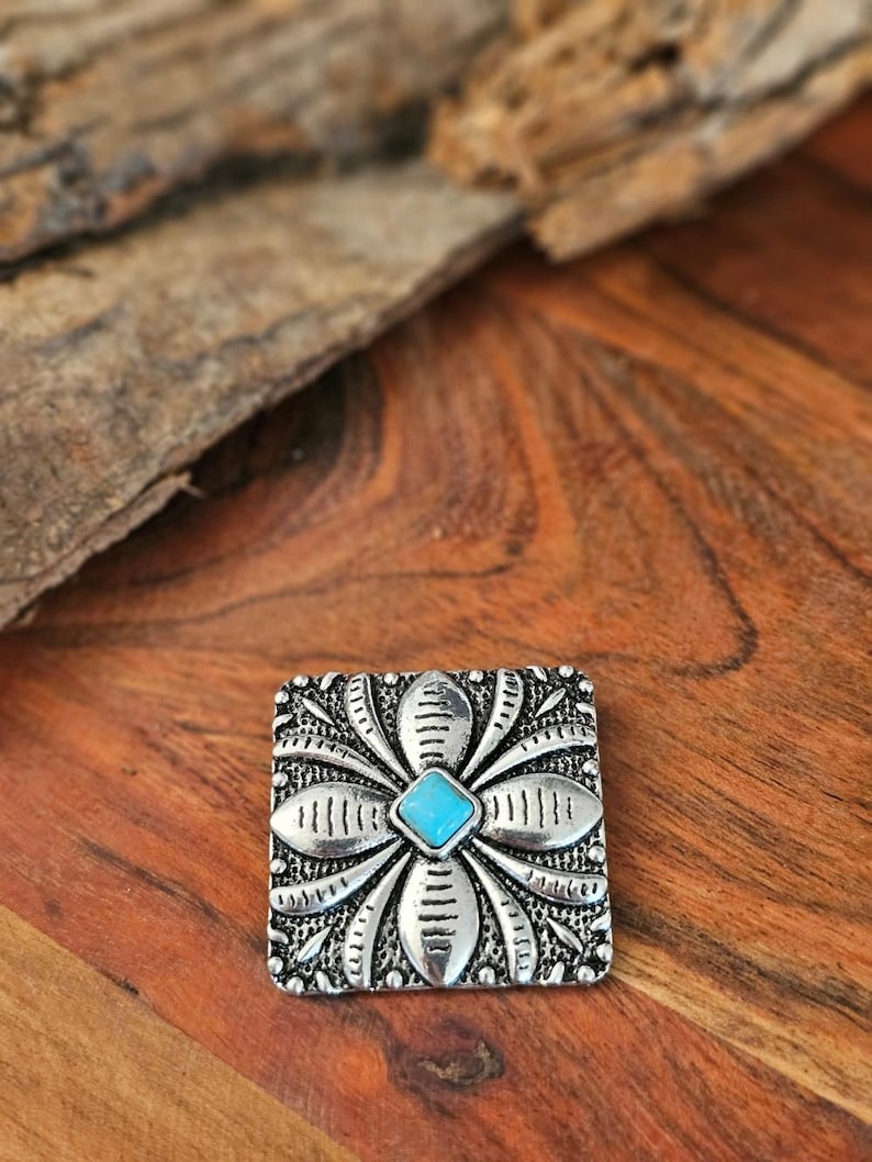 Turquoise Petal Western Bandana Slide, Silver Square Concho Scarf Ring ...
