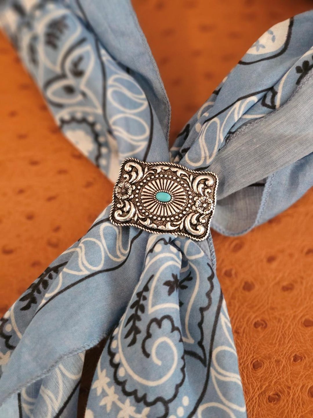 Square Turquoise Western Bandana Slide, Silver Concho Scarf Ring - Etsy