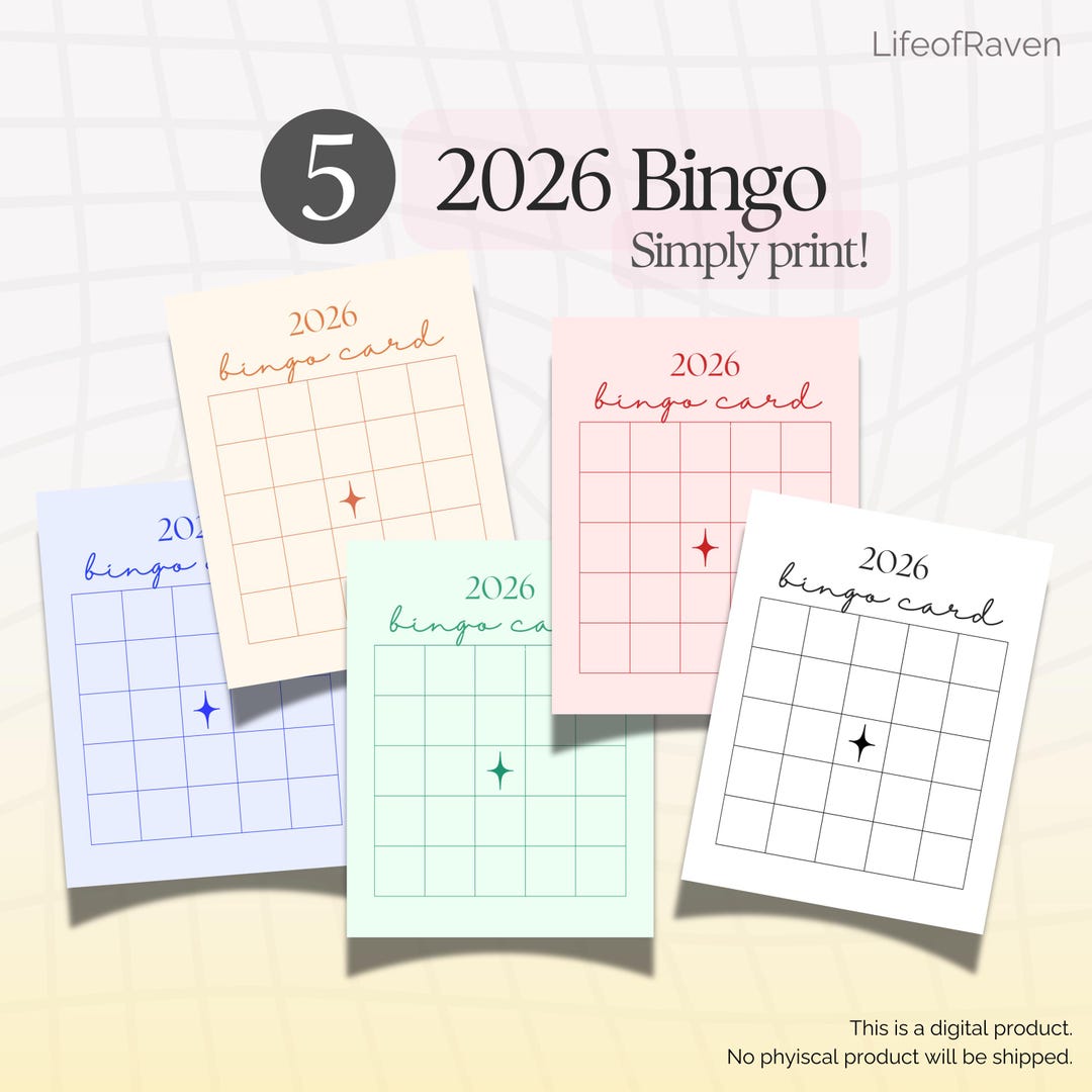 2026 Bingo Card Printable 8.5x11 Minimalist DIY Bingo Game Digital ...