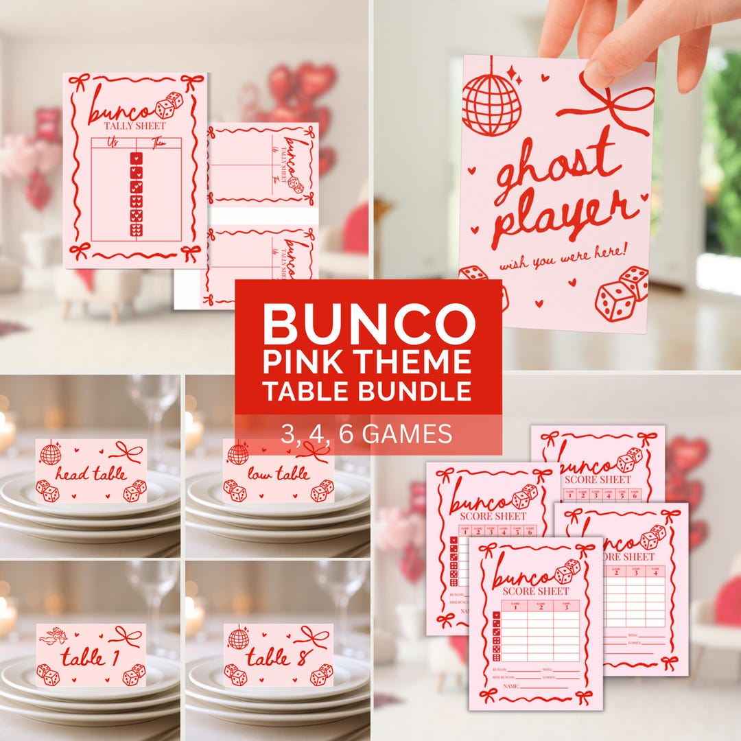 Cute Bunco Score Cards Tally Sheet Printable Pink and Red Bunco Party ...