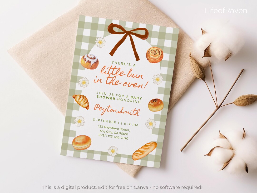 Bun in the Oven Invitation Template Baby Shower Editable Canva Green ...