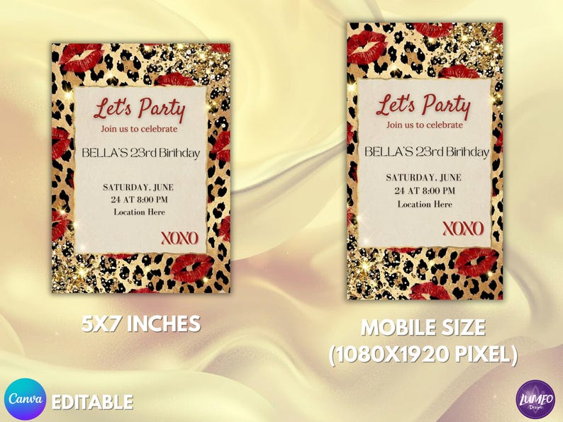 Cheetah Leopard Birthday Invitation, Glam Party, Editable Canva ...