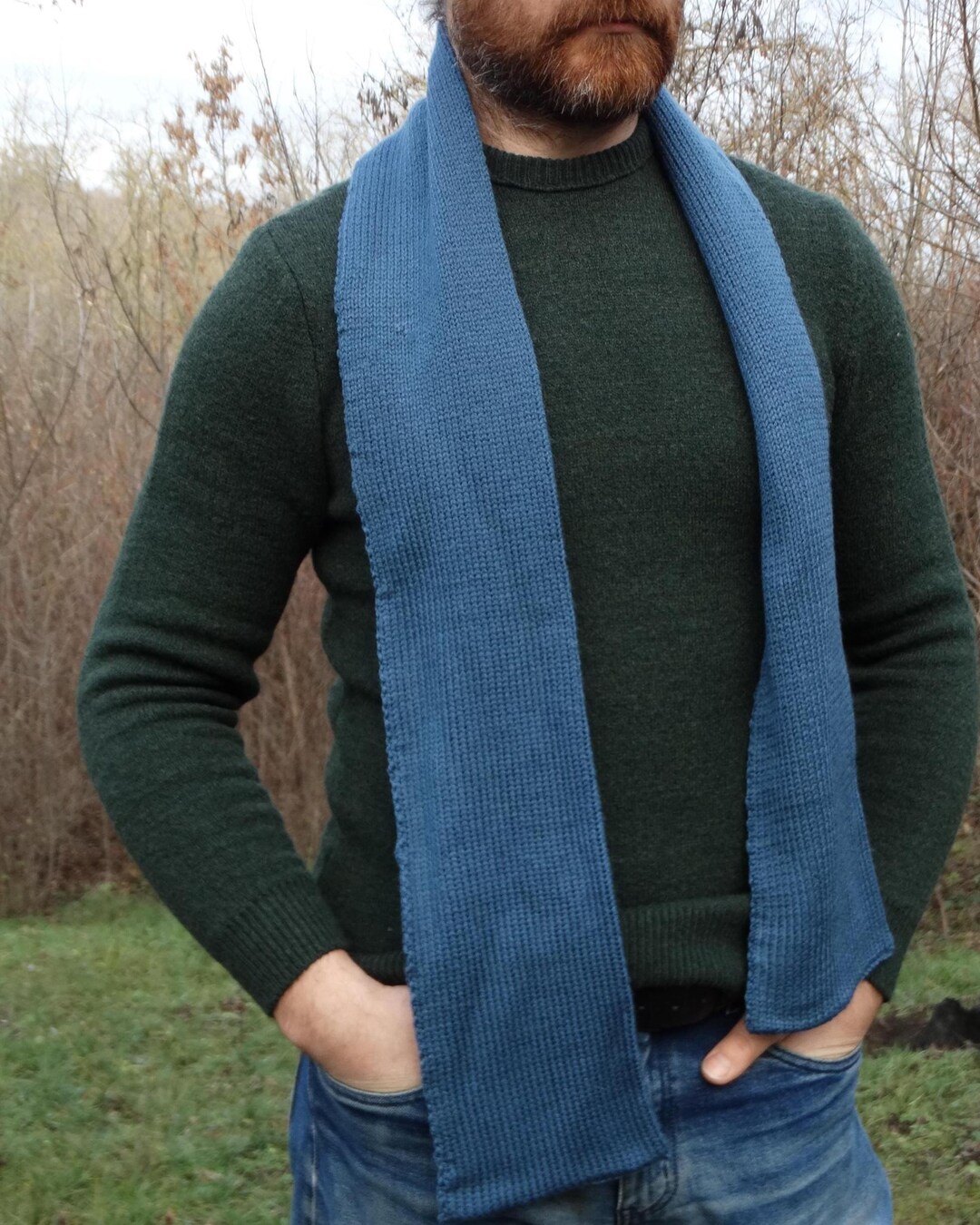 Blue Acrylic Scarf for Men, Handmade Knitted Warm Scarves - Etsy