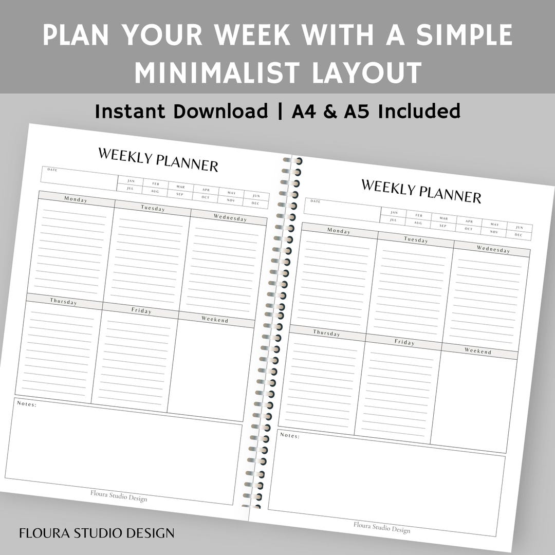 Minimal Weekly Planner Printable A4 A5, Undated Weekly Schedule ...
