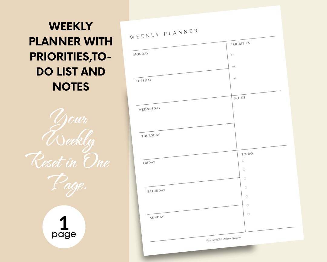 Minimal Weekly Planner Printable – Priorities, To-do List, Notes ...