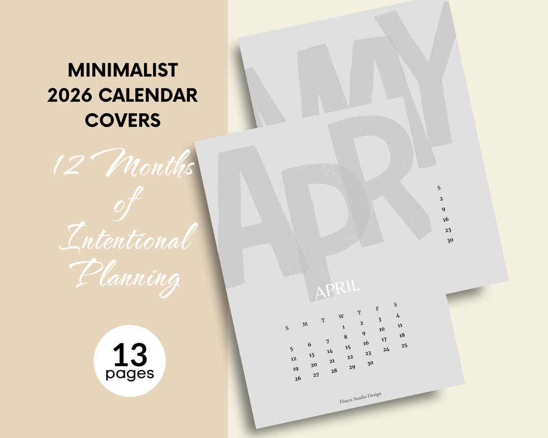 2026 Minimalist Monthly Calendar Covers | A4 & A5 Printable Planner ...