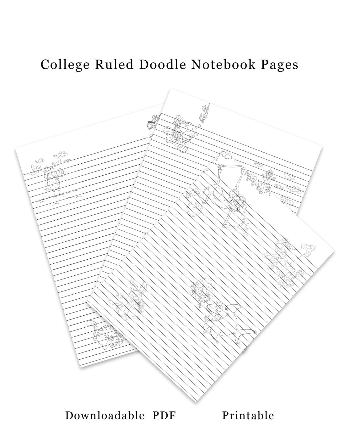 College Ruled Doodle Notebook Pages - Etsy