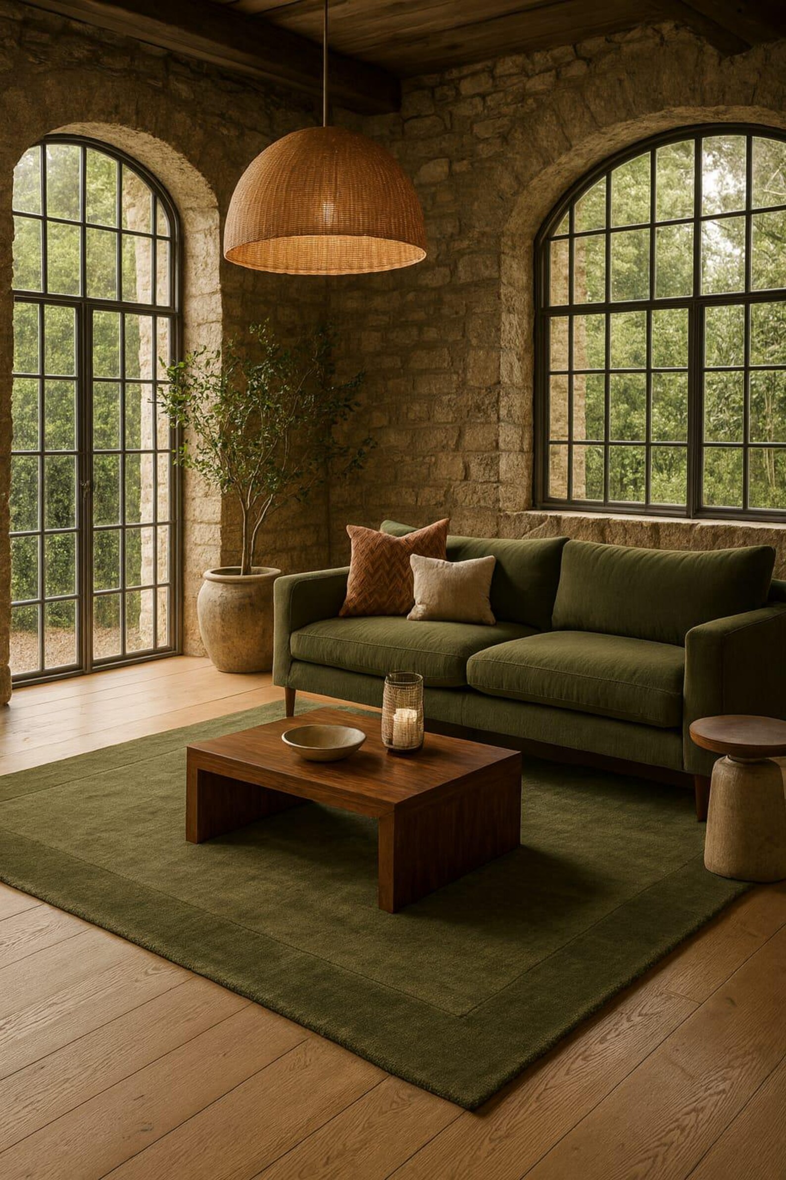 Green Border Area Rug | Modern Minimalist Olive Carpet | Hand-tufted ...