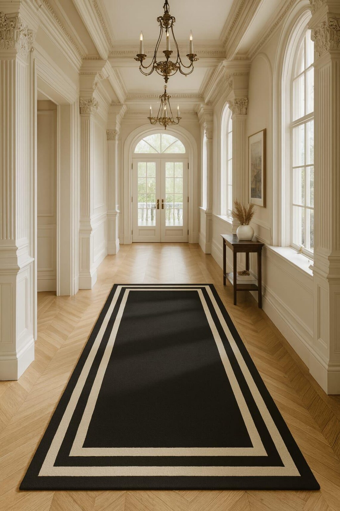 Luxury Hand-tufted Wool Runner Rug | Black & Cream Modern Geometric ...