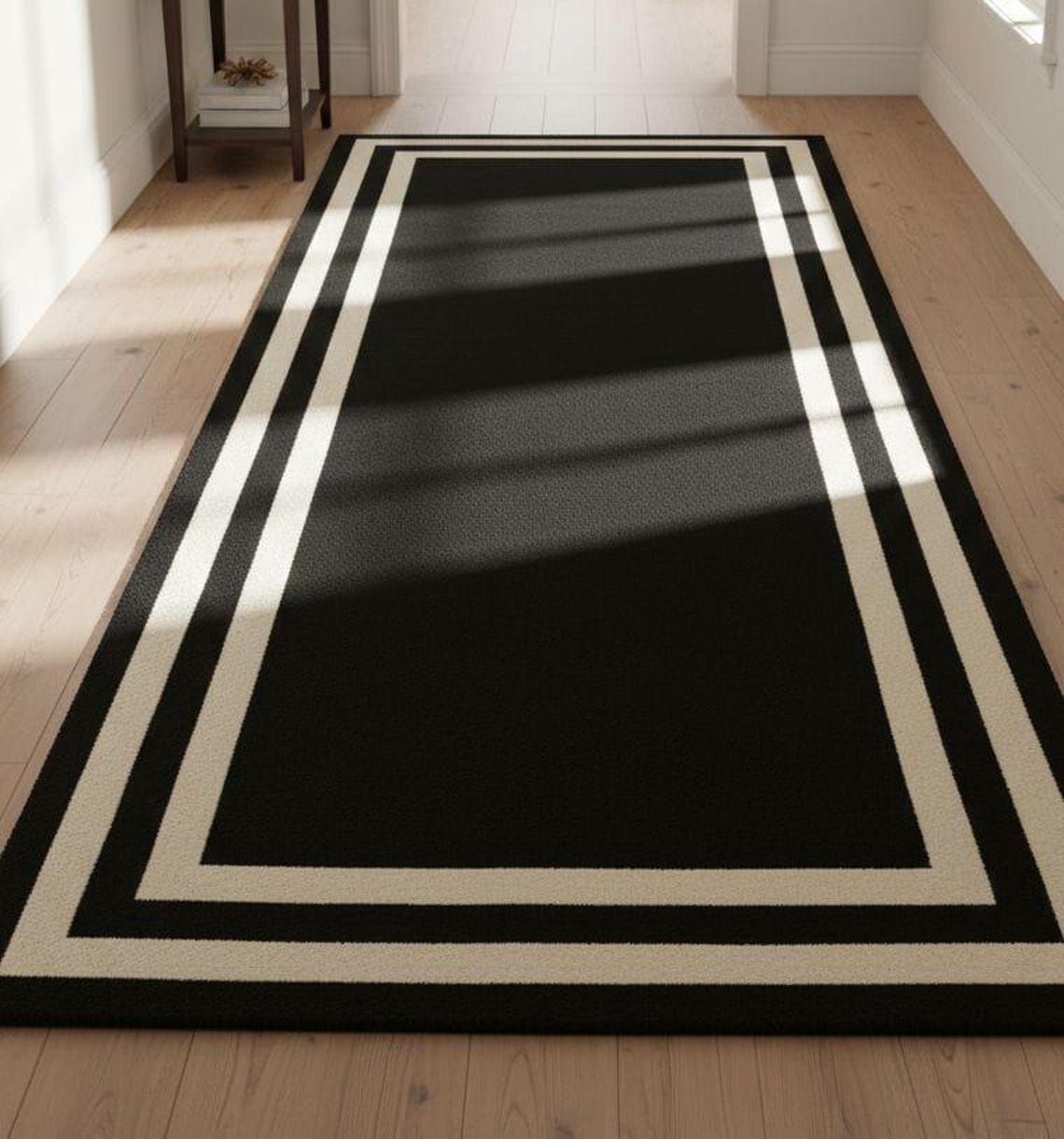 Luxury Hand-tufted Wool Runner Rug | Black & Cream Modern Geometric ...