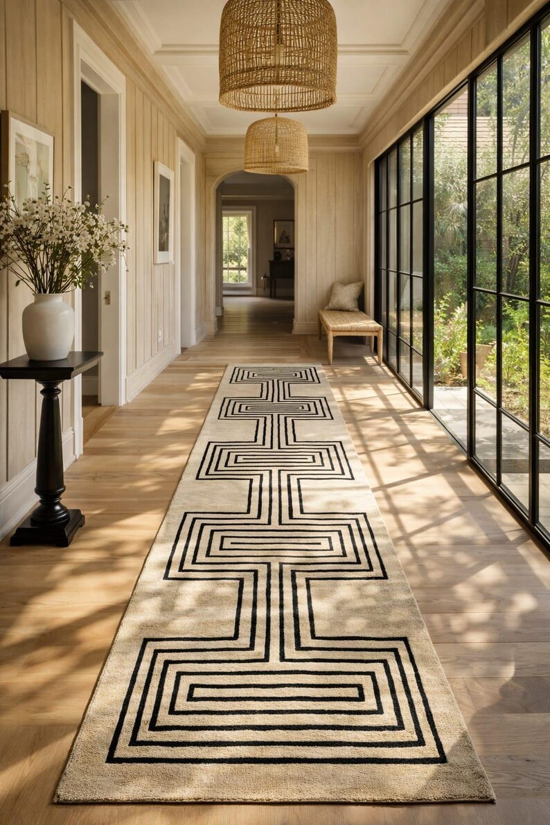 Hand Tufted Wool Runner Rug | Modern Geometric Hallway Runner|plush Cut ...