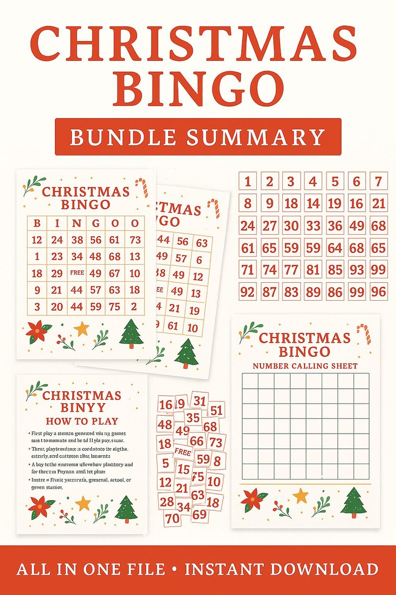 Christmas Bingo Printable Game Set | 1–90 Numbers | Holiday Family Game ...