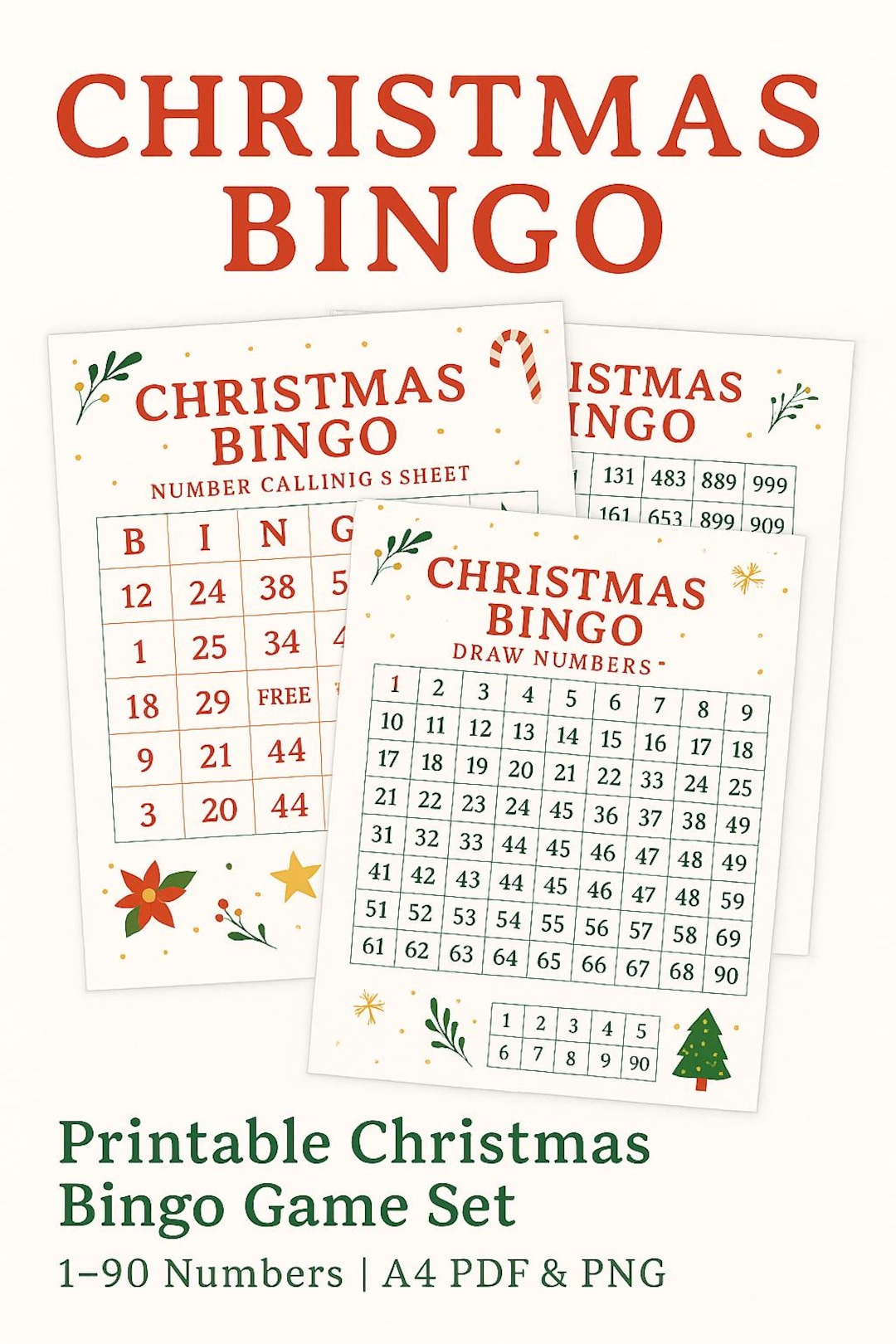 Christmas Bingo Game | 30 Unique Cards (PDF & PNG) - Etsy