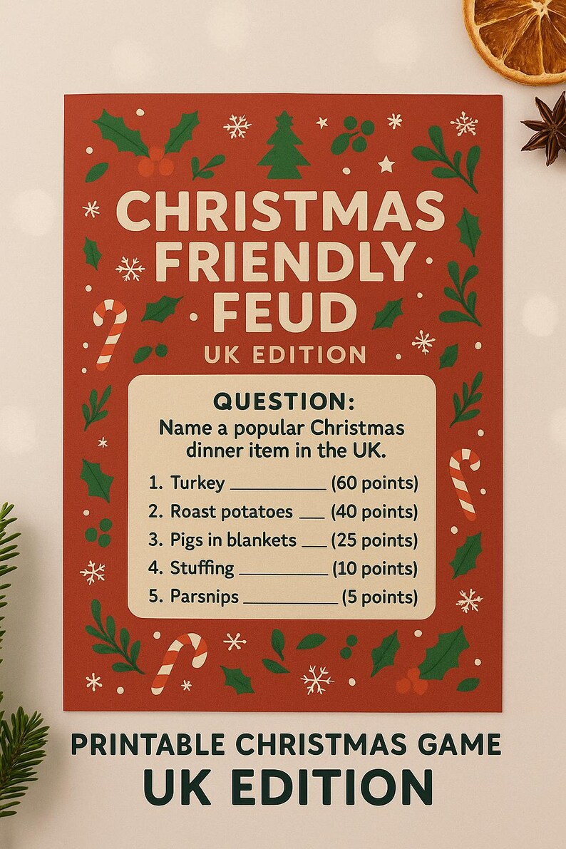 UK Christmas Friendly Feud Game | Family Holiday Trivia (printable) - Etsy