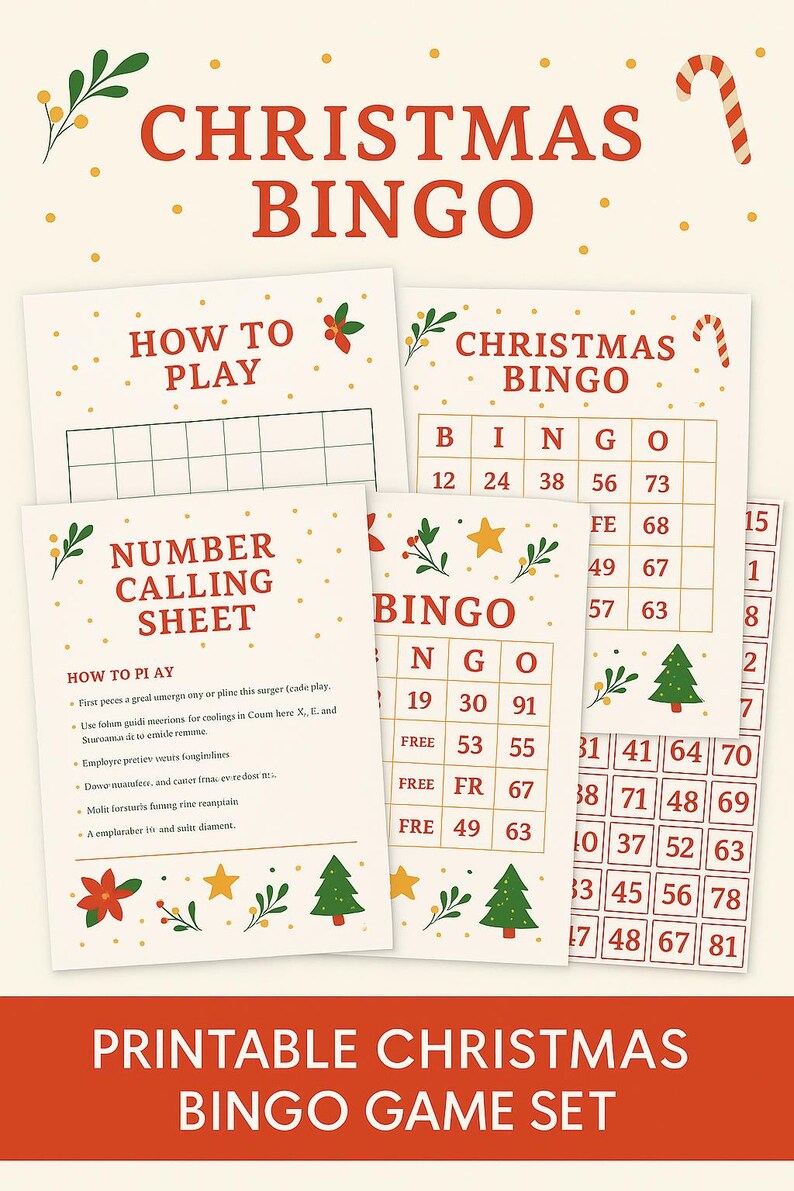 Christmas Bingo Printable Game Set | 1–90 Numbers | Holiday Family Game ...