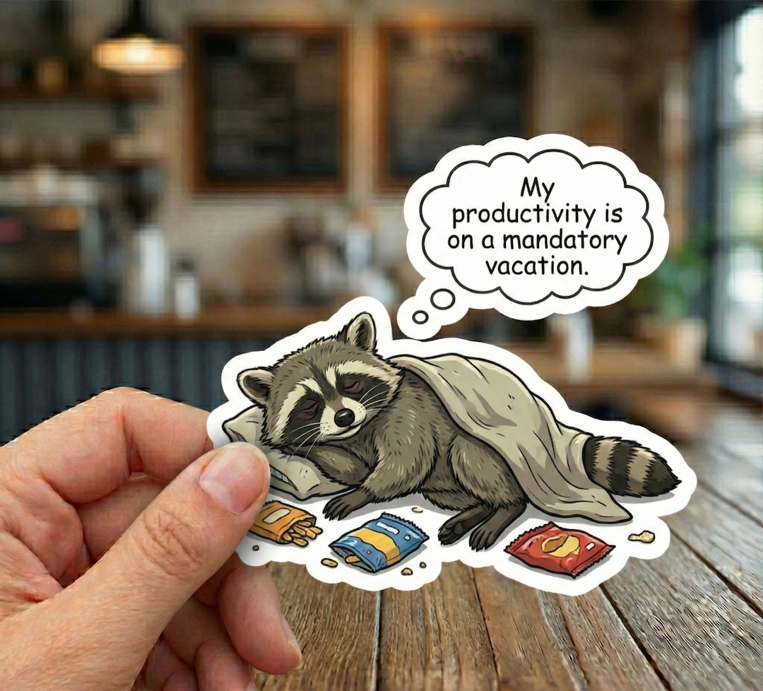 Lazy Raccoon Productivity Sticker - Funny Relatable Vinyl Decal - Etsy