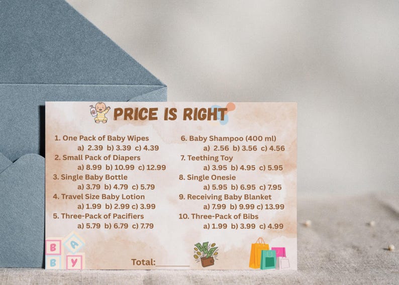 The Price is Right Baby Shower Game Printable, 5x7 Neutral Baby Shower ...