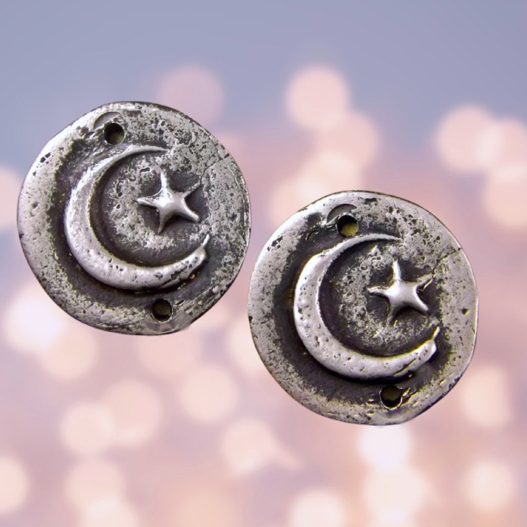 Moon and Star - Handmade Pewter Jewelry Components - Rustic Boho Charms ...