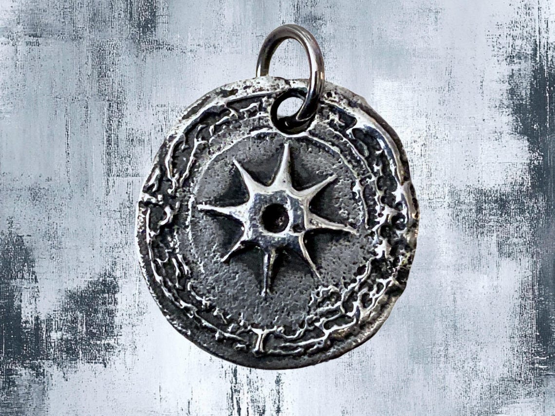 Sacred Star Pendant: Celestial 8-point Charm in Aged Pewter - Handmade ...