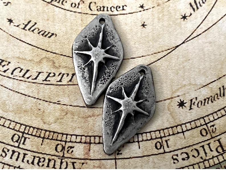 North Star - Hand Cast Pewter Charms - Earring Components - Rustic Boho ...