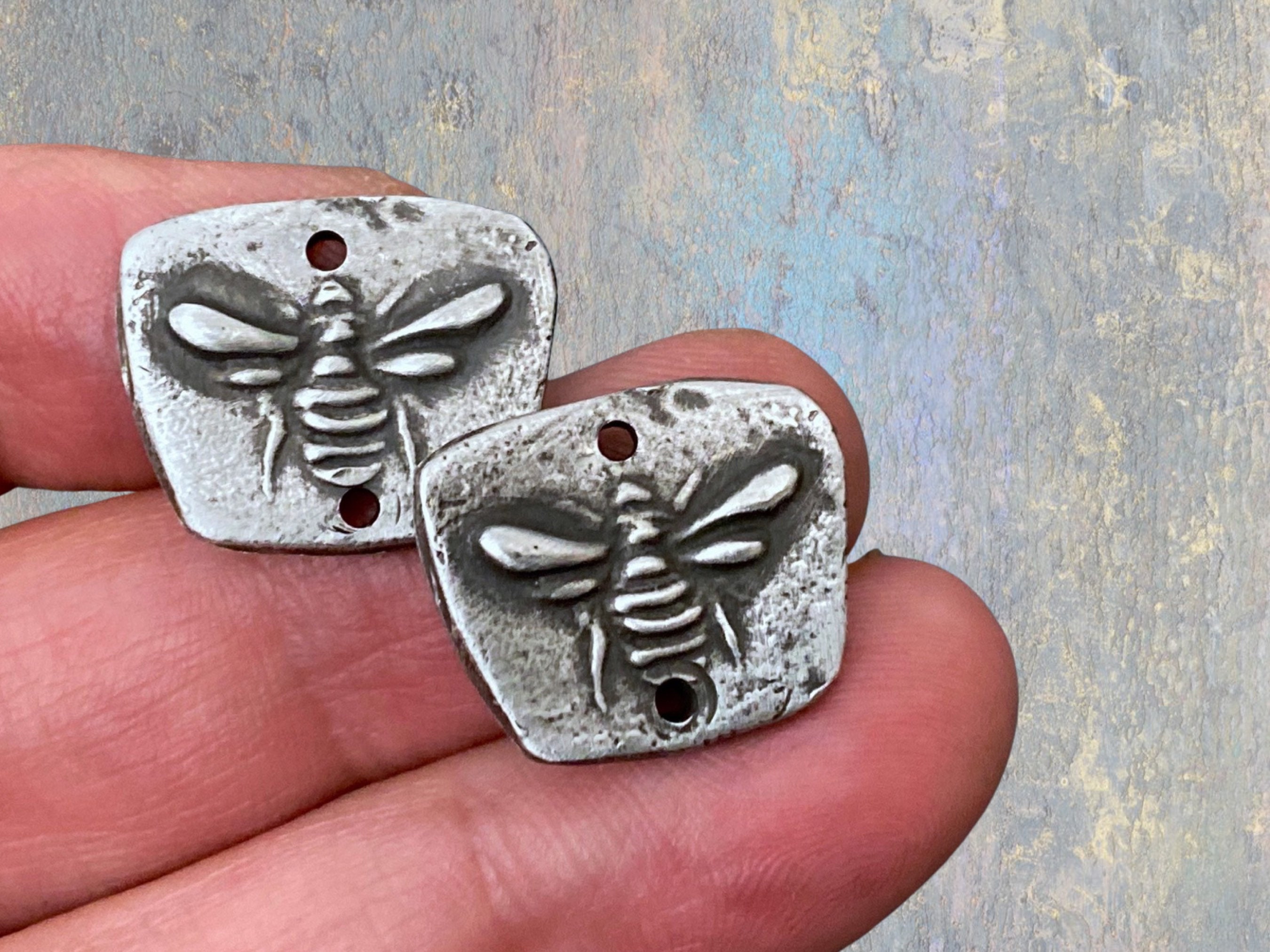 Honey Bee- Rustic Pewter Jewelry Components - Earring Charms - Hand ...