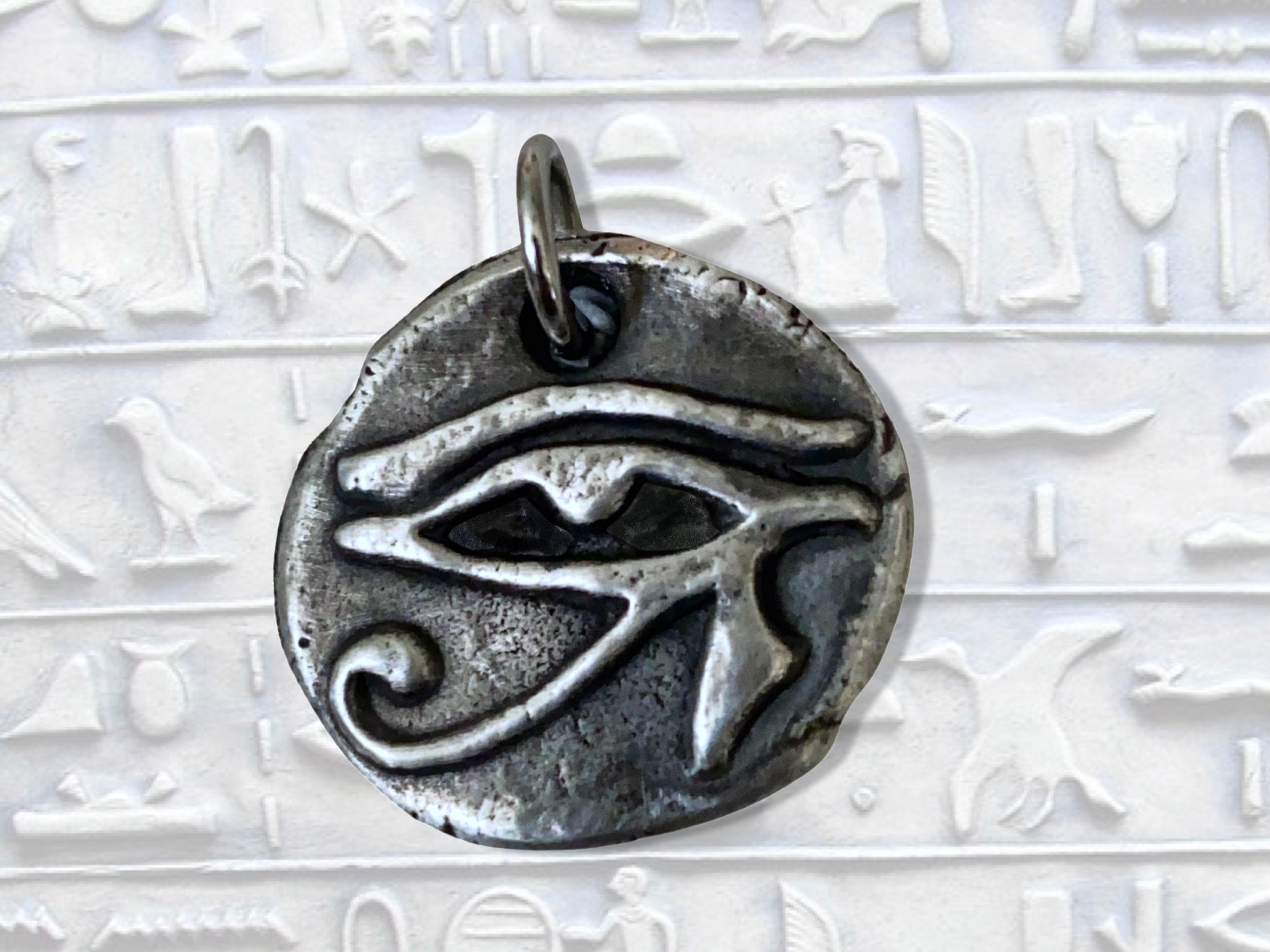 Eye of Horus Pendant - Rustic Pewter Charm - Egyptian Jewelry ...