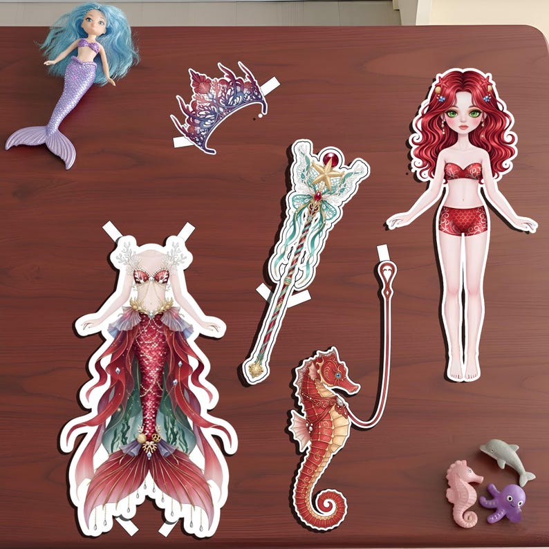Mermaid Paper Dolls, Atlantis Queen Ocean Princess Dress-up Kids ...