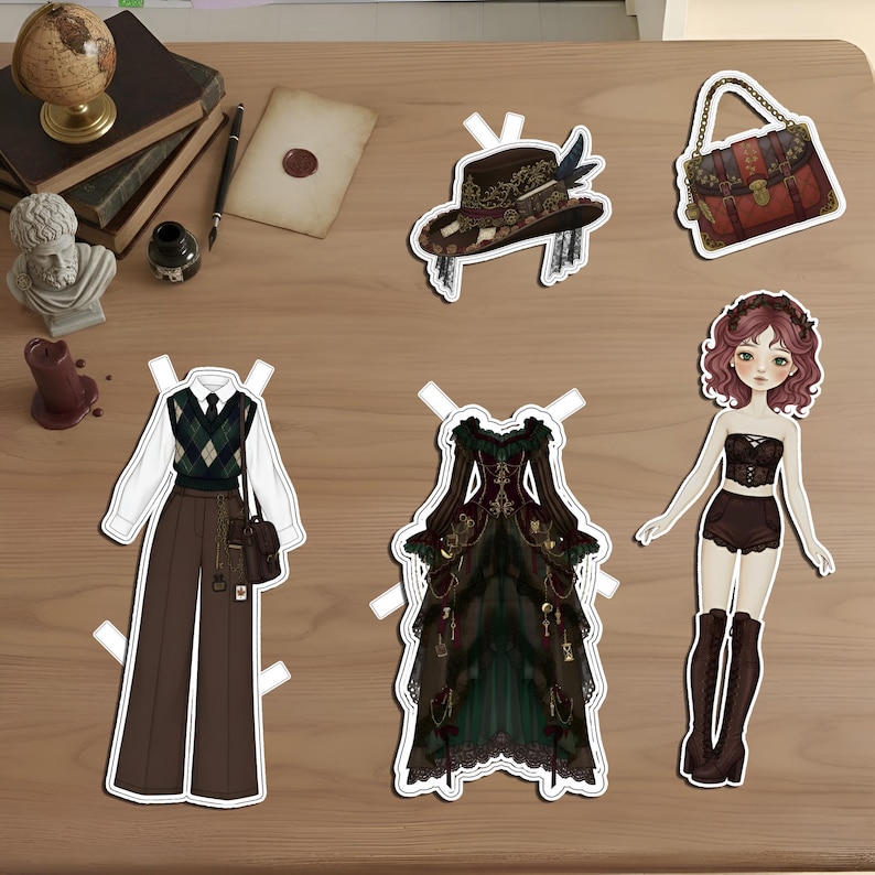 Dark Academia Paper Dolls, Vintage Victorian Librarian Dress up Kids ...