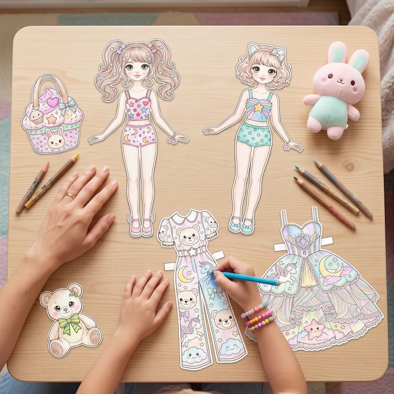Printable Kawaii Coloring Paper Dolls, Anime Chibi Dress Up, Quiet Time ...